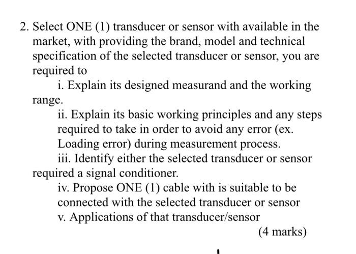 Solved 2. Select ONE (1) transducer or sensor with available | Chegg.com