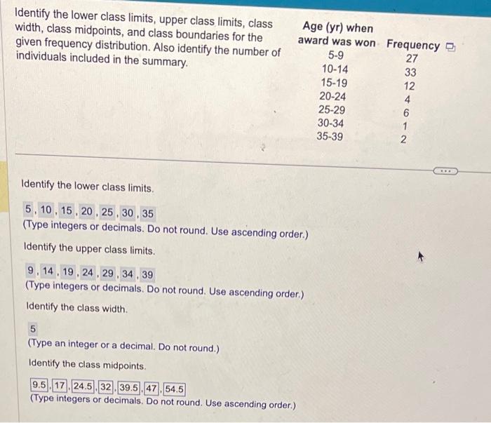 Solved Identify the lower class limits. 5,10,15,20,25,30,35 | Chegg.com