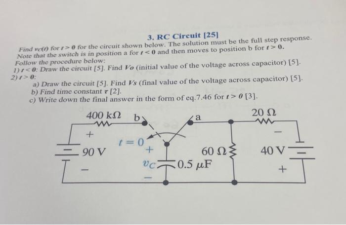 Solved 3. RC Circuit [25] Find vc(n) for r>0 for the circuit | Chegg.com
