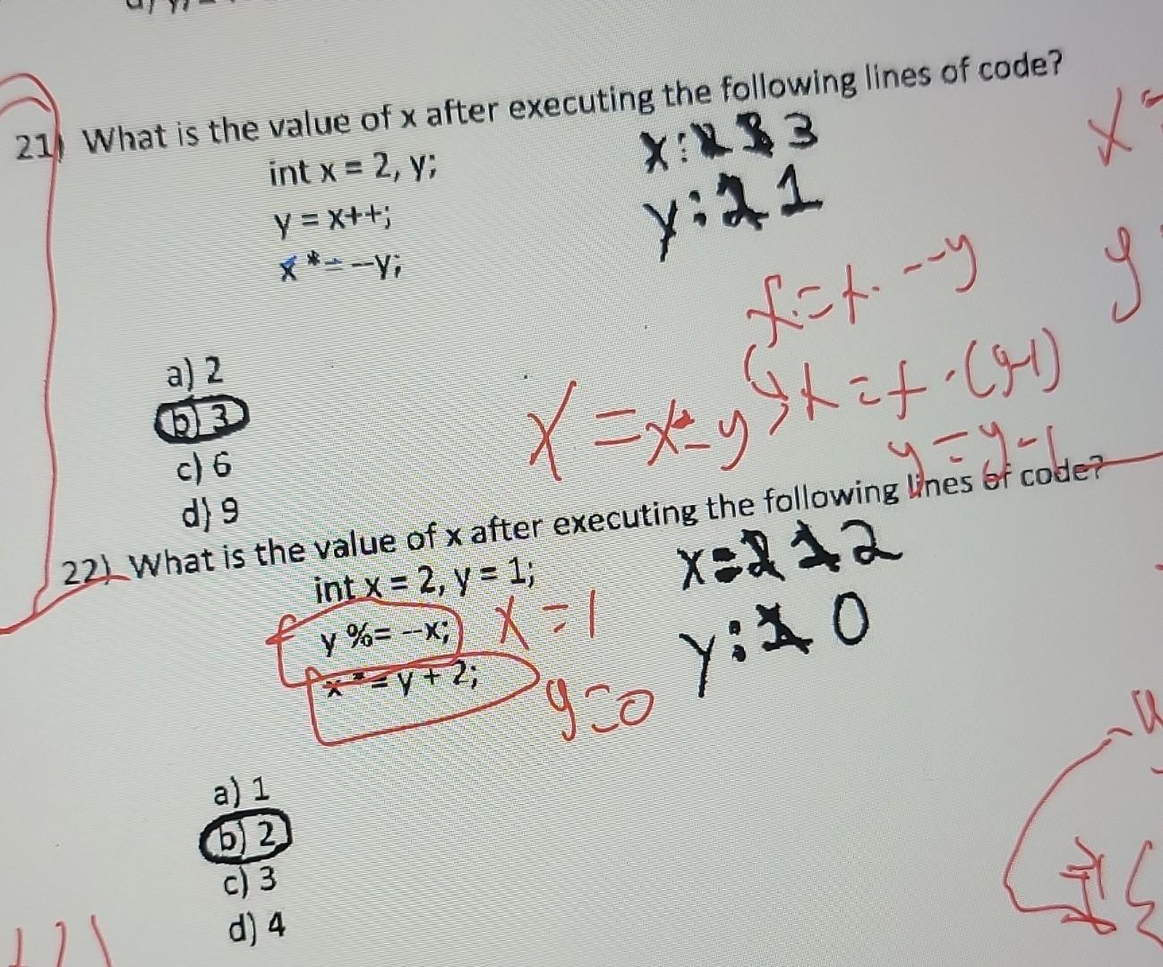 Solved a) 2 c) 6 d) 9 22). What is the value of x after | Chegg.com