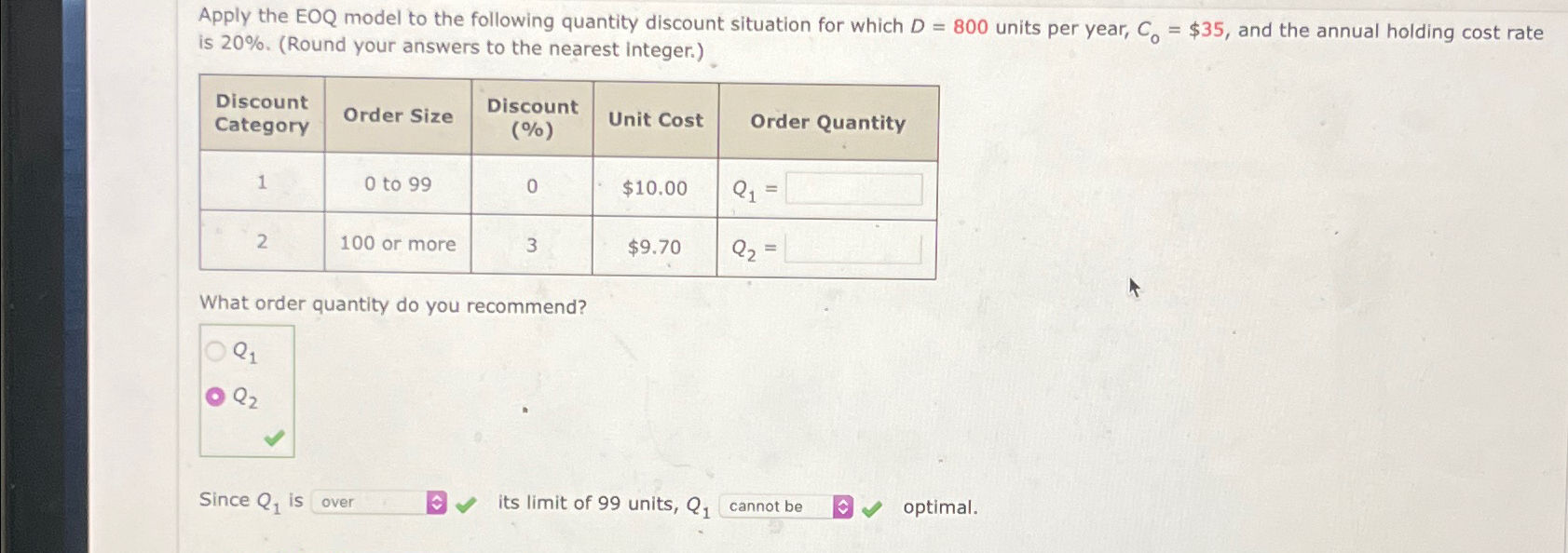 Solved Apply the EOQ model to the following quantity | Chegg.com