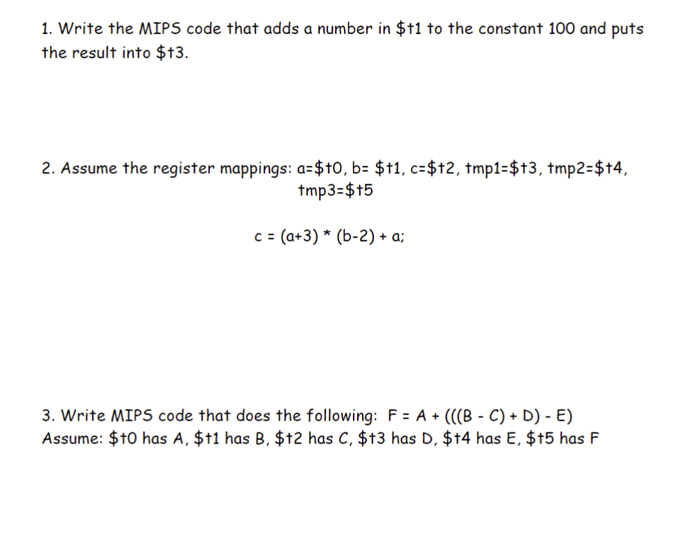 Solved Write The Mips Code That Adds A Number In 1 to The 6230