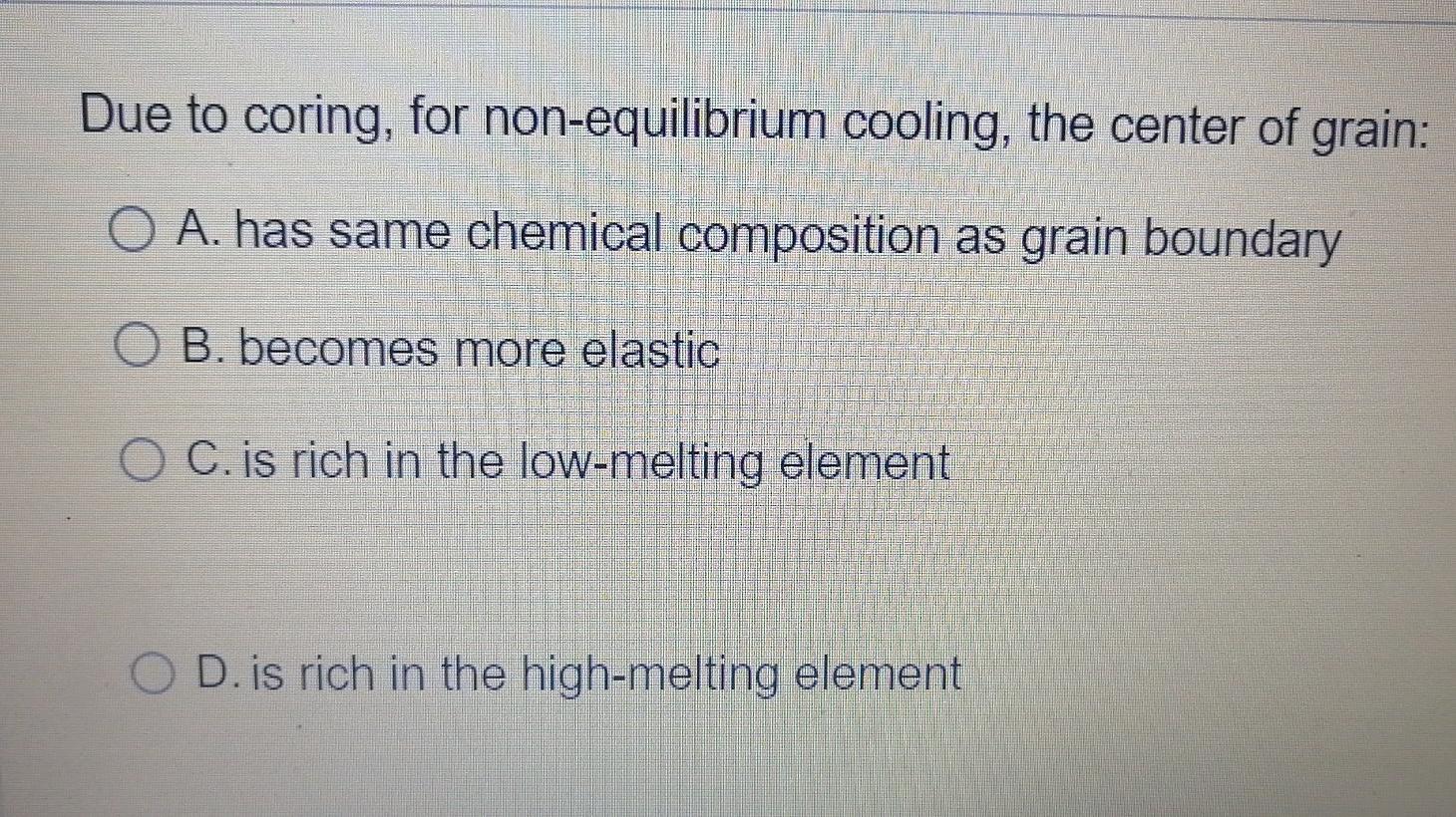 Solved Due to coring, for non-equilibrium cooling, the | Chegg.com