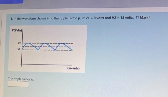 Solved 1. In the waveform shown. Find the ripple factory, if | Chegg.com