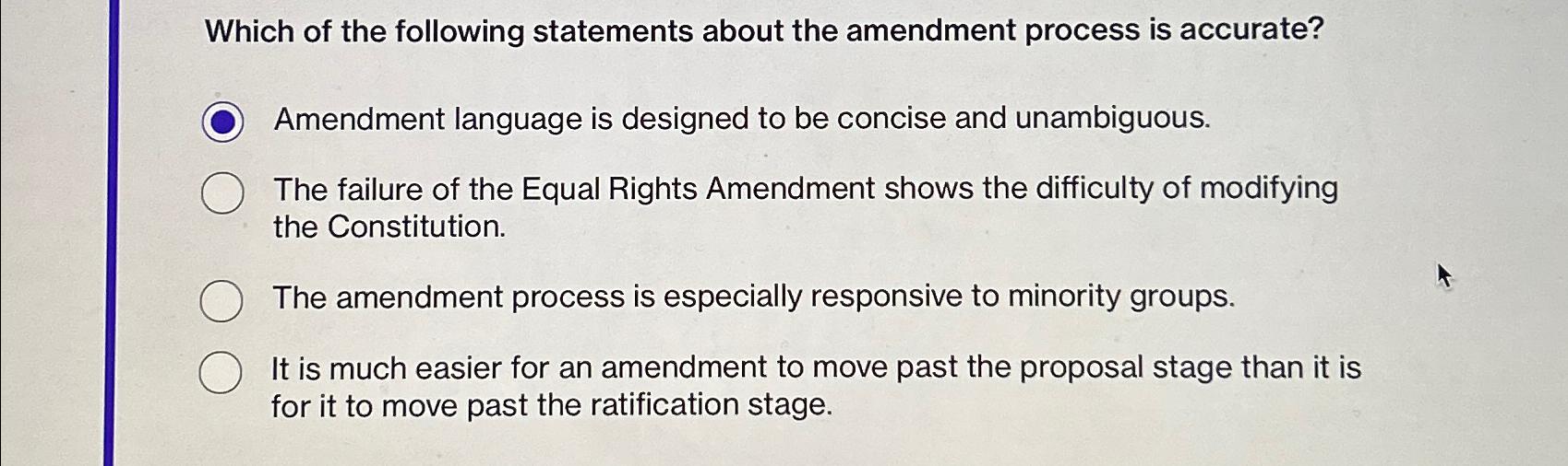 Solved Which of the following statements about the amendment | Chegg.com