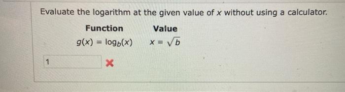 Solved Evaluate the logarithm at the given value of x | Chegg.com
