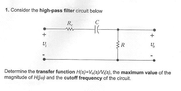 Solved Consider the high-pass filter circuit below | Chegg.com