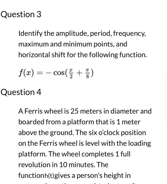 Solved Find the five key points for the function | Chegg.com