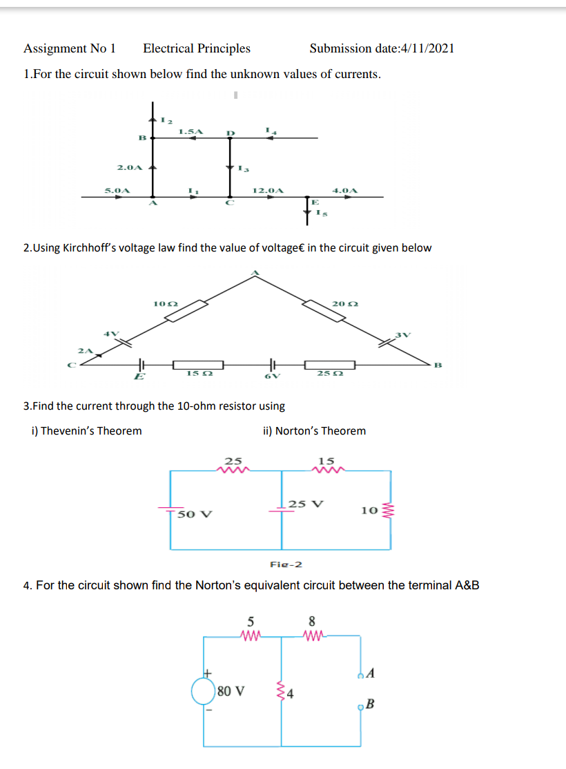 Solved Assignment No 1 Electrical Principles Submission | Chegg.com