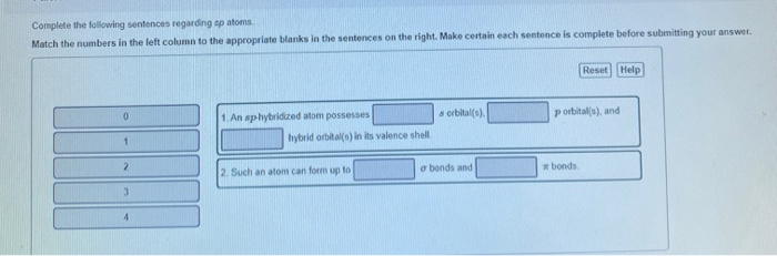Solved Complete the following sentences regarding sp atoms. | Chegg.com