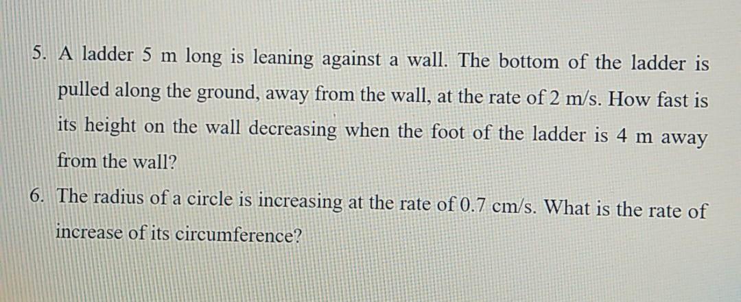 Solved 5. A ladder 5 m long is leaning against a wall. The | Chegg.com