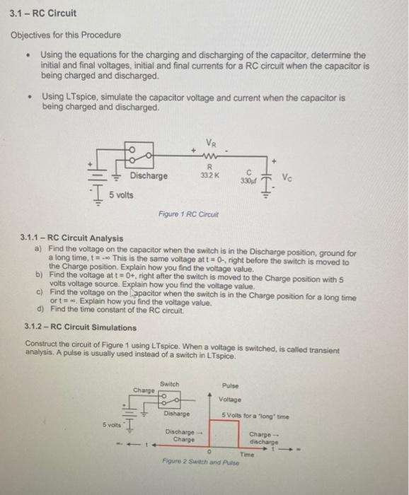 Solved 3.1 - RC Circuit Objectives for this procedure • | Chegg.com