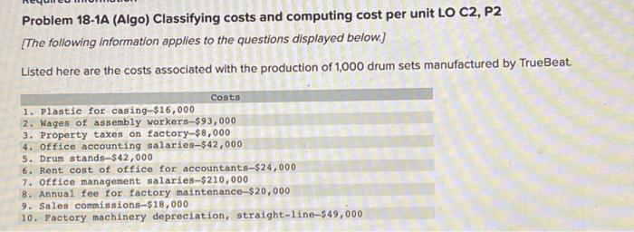 Solved 1. Classify each cost and its amount as either | Chegg.com