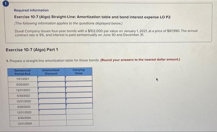 Solved Required informationExercise 10-7 (Algo) | Chegg.com