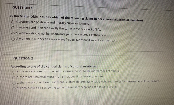 Solved QUESTION 1 Susan Moller Okin includes which of the | Chegg.com