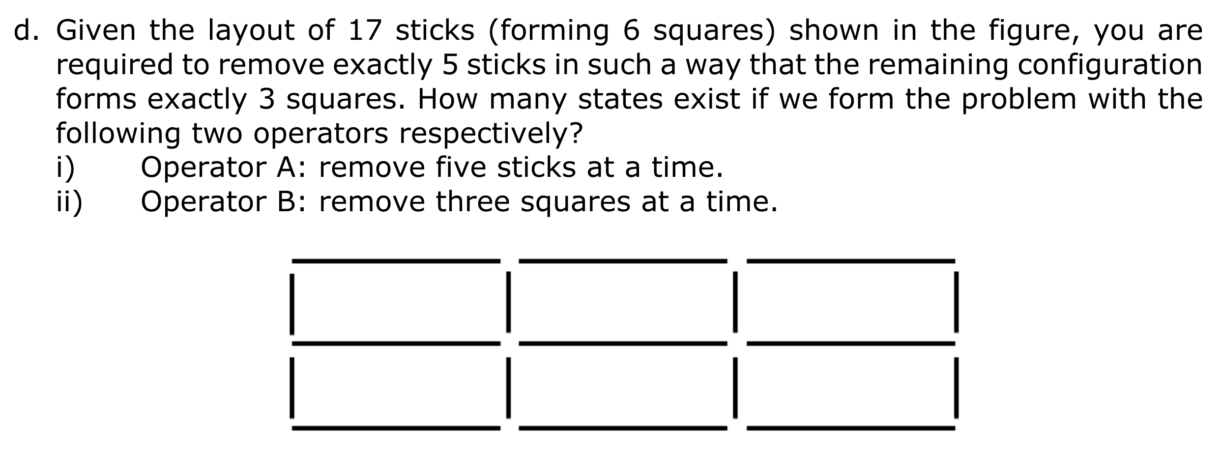 Solved Given the layout of 17 ﻿sticks (forming 6 ﻿squares) | Chegg.com