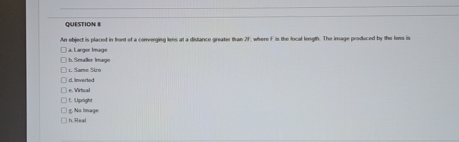 Solved QUESTION 8An object is placed in front of a | Chegg.com