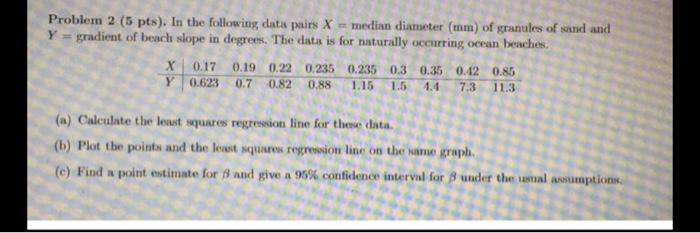 Solved Problem 2 (5 pts). In the following data pairs X | Chegg.com
