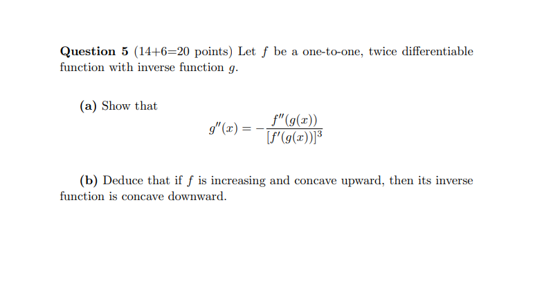 Solved Let f ﻿be a one-to-one, twice differentiablefunction | Chegg.com