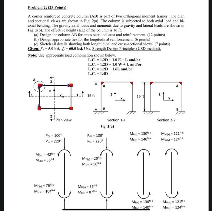 Solved Problem 2: (25 Points) A corner reinforced concrete | Chegg.com