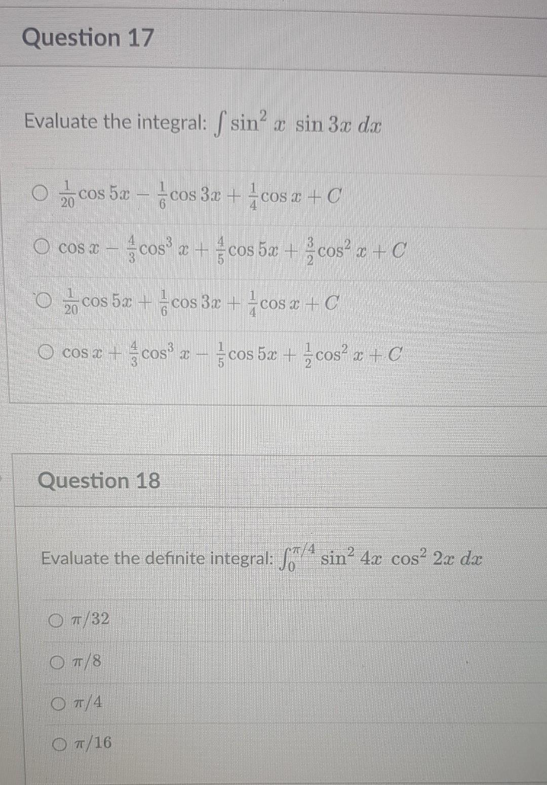 Solved Question 17 Evaluate the integral: S sin’a sin 3x dx | Chegg.com