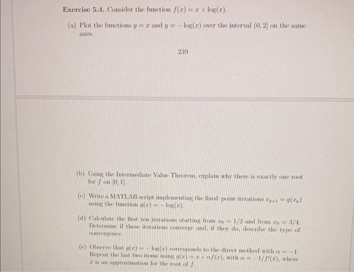 Solved Exercise 5.4. Consider the function f(x)=x+log(x). | Chegg.com