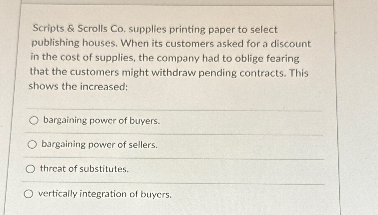 Solved Scripts & Scrolls Co. ﻿supplies printing paper to | Chegg.com