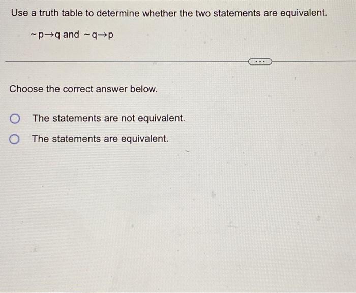 Solved Use a truth table to determine whether the two | Chegg.com