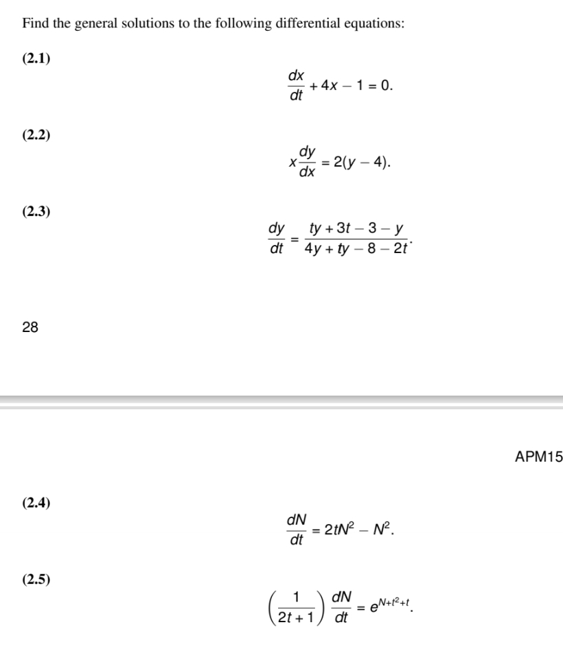 Solved Find the general solutions to the following | Chegg.com