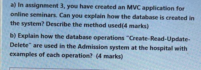 Solved A In Assignment 3 You Have Created An Mvc 9462