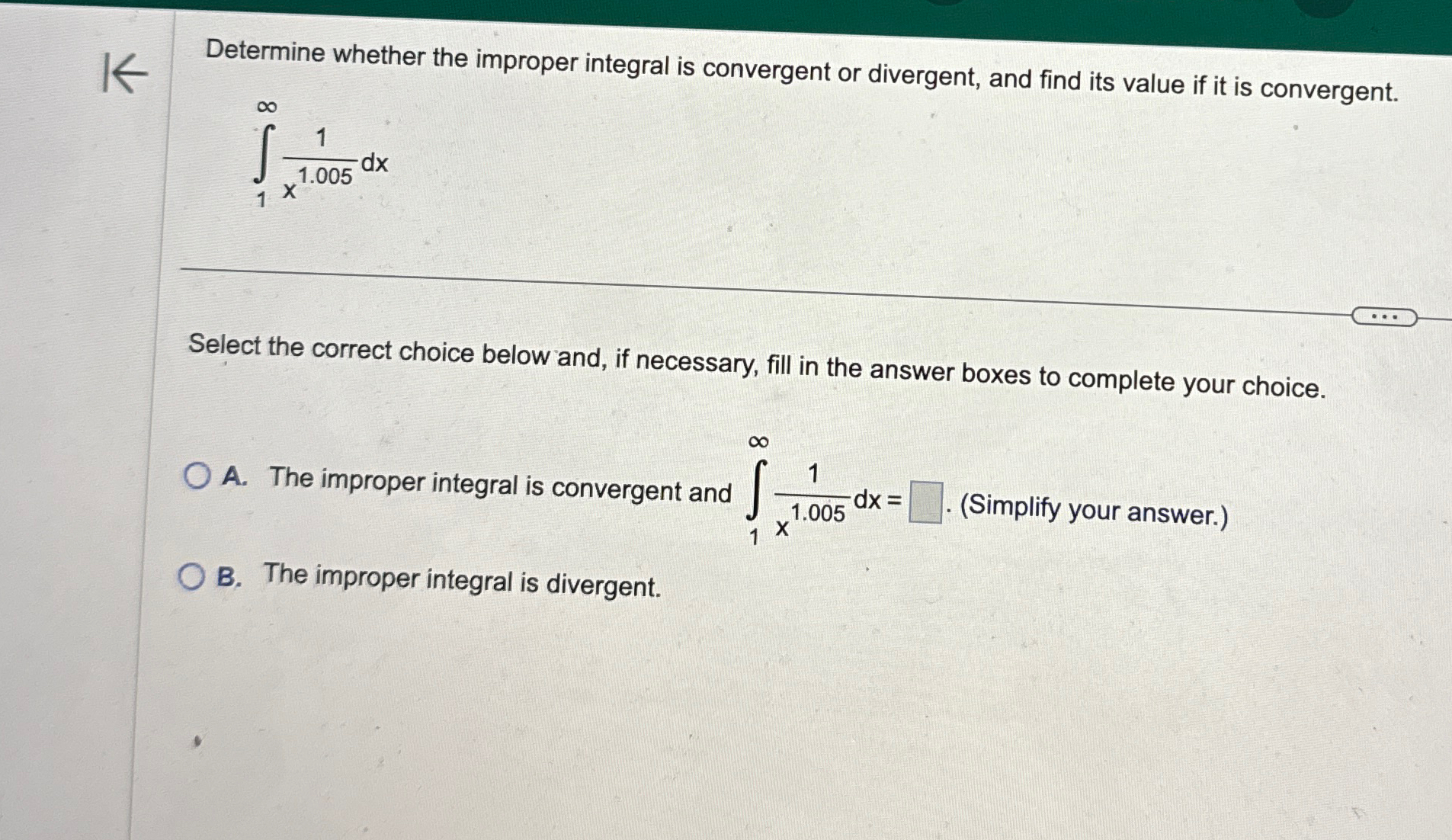 Solved Determine whether the improper integral is convergent | Chegg.com