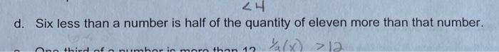 Solved what is the equation that represents six less than a | Chegg.com