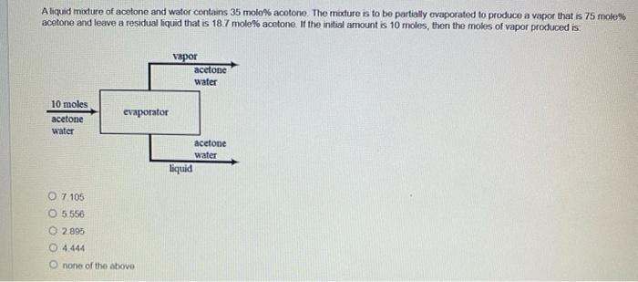 Solved A liquid mixture of acetone and wator contains 35 | Chegg.com