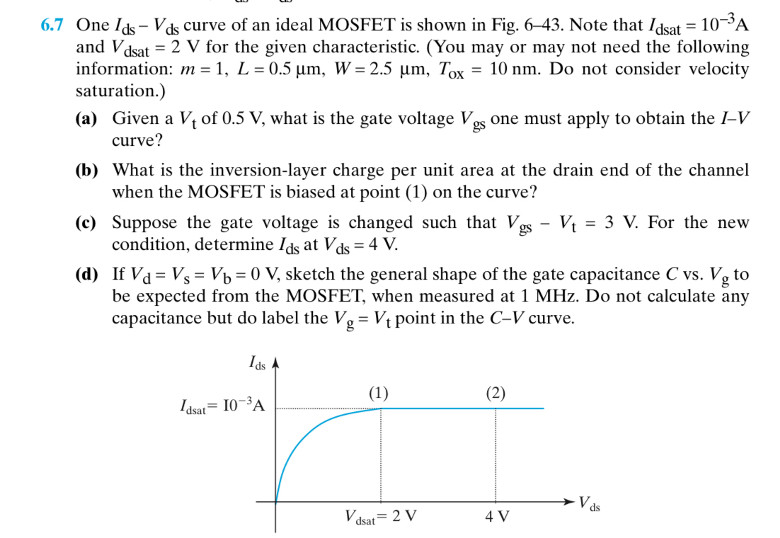 Solved 6.7 ﻿One Ids-Vds ﻿curve of an ideal MOSFET is shown | Chegg.com