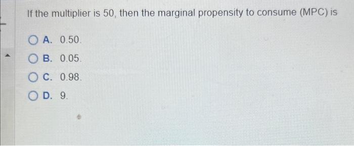 Solved If the multiplier is 50 , then the marginal | Chegg.com