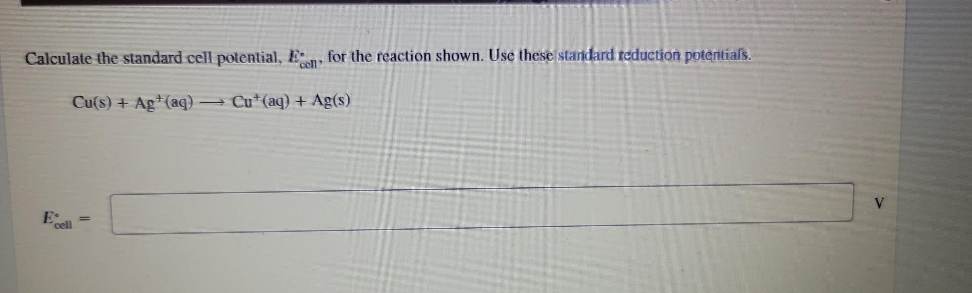 Solved Calculate The Standard Cell Potential Ecell ∘ For