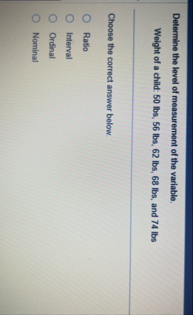 Solved Determine the level of measurement of the | Chegg.com