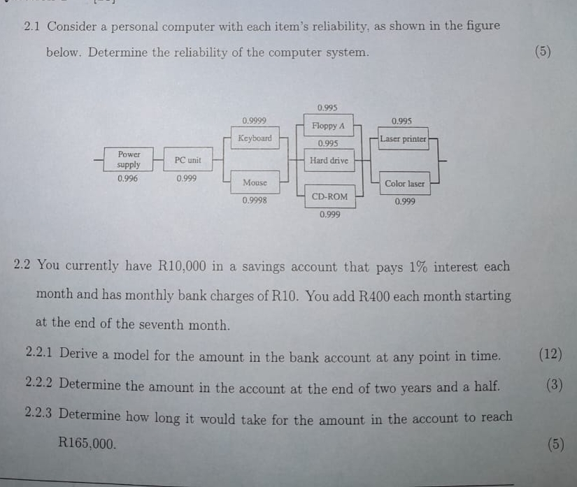 Solved 2.1 ﻿Consider a personal computer with each item's | Chegg.com