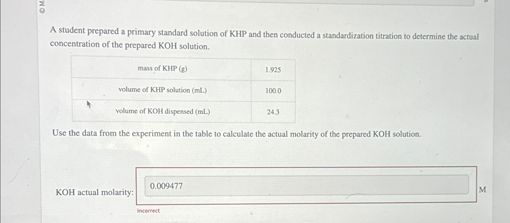 Solved A student prepared a primary standard solution of KHP | Chegg.com