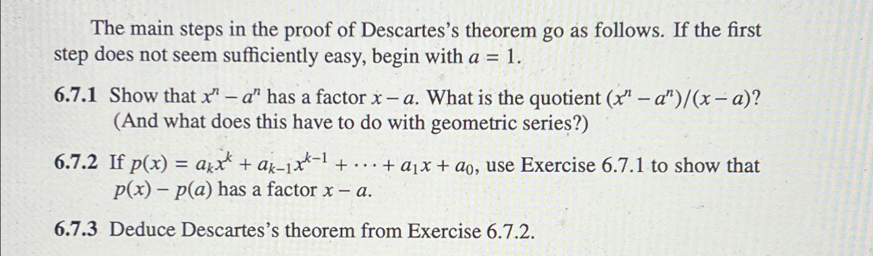 Solved The main steps in the proof of Descartes's theorem go | Chegg.com