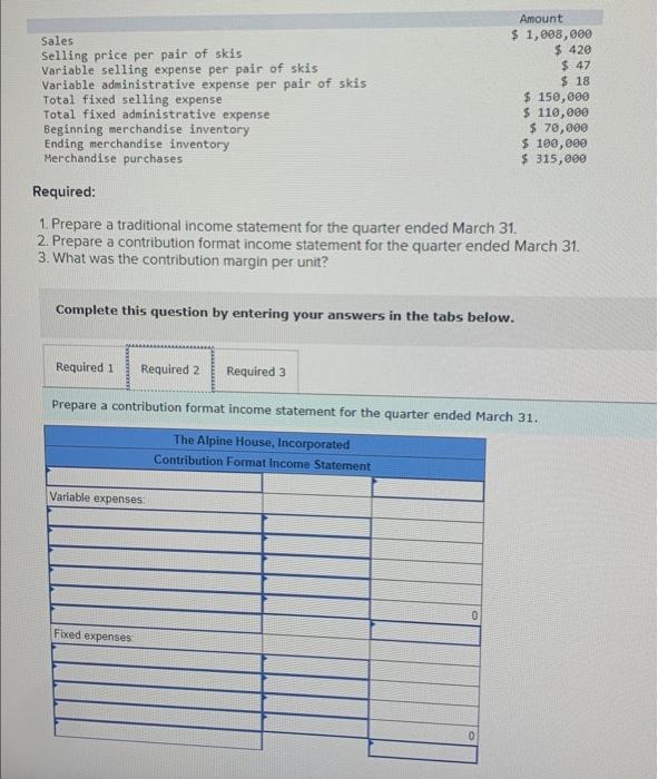 Solved Required: 1. Prepare a traditional income statement | Chegg.com