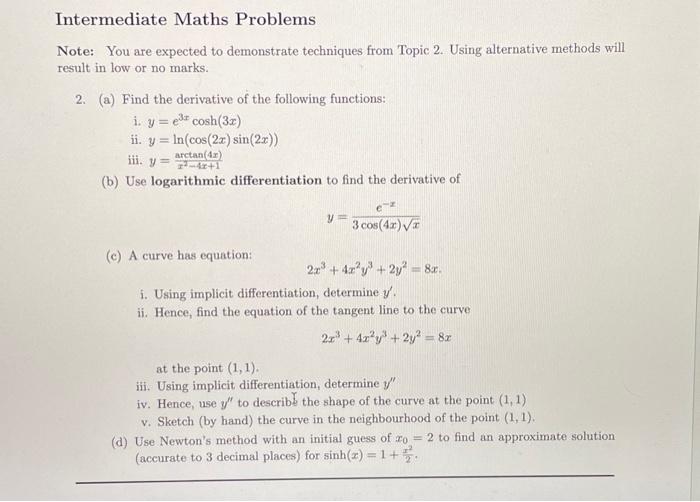 Solved Intermediate Maths Problems Note: You are expected to | Chegg.com