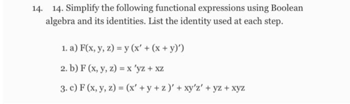 Solved 14. 14. Simplify the following functional expressions | Chegg.com