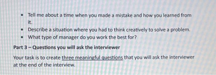 - Tell me about a time when you made a mistake and | Chegg.com