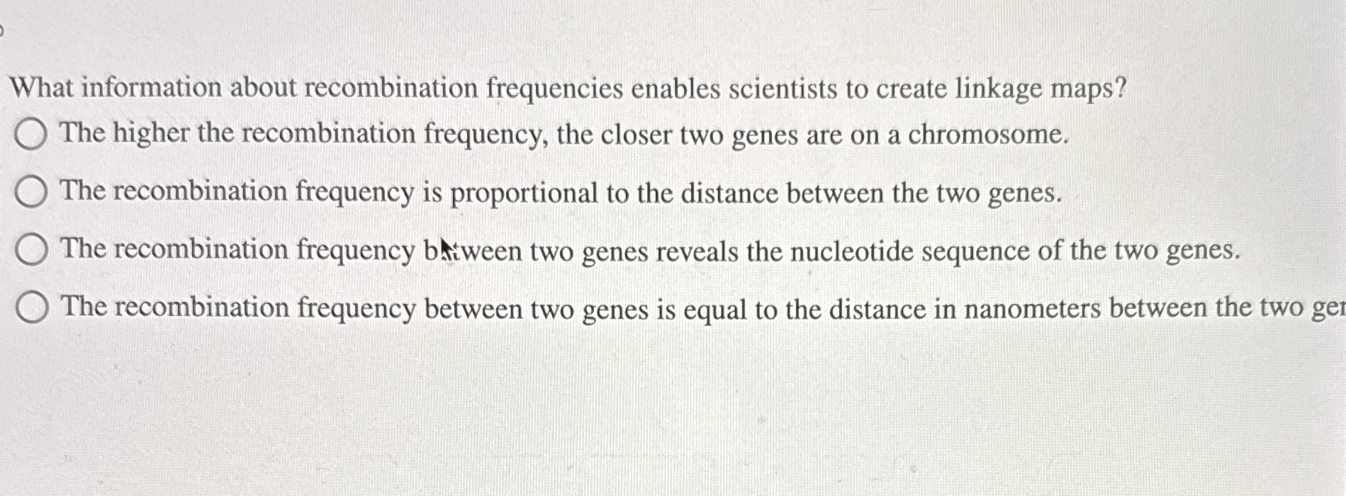 Solved What information about recombination frequencies | Chegg.com