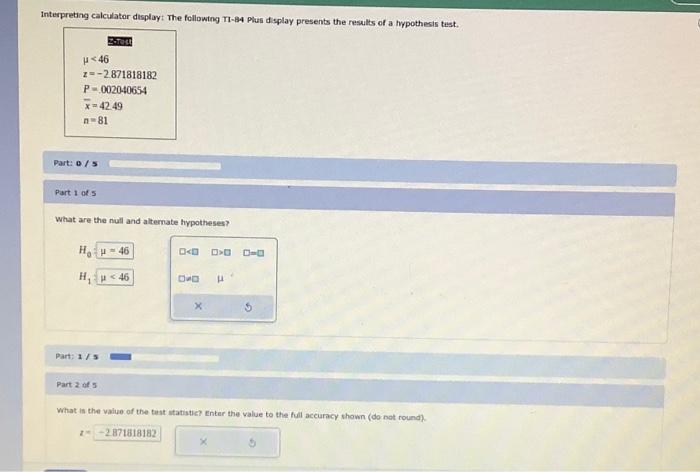 Solved Interpreting calculator display: The following TI-84 | Chegg.com