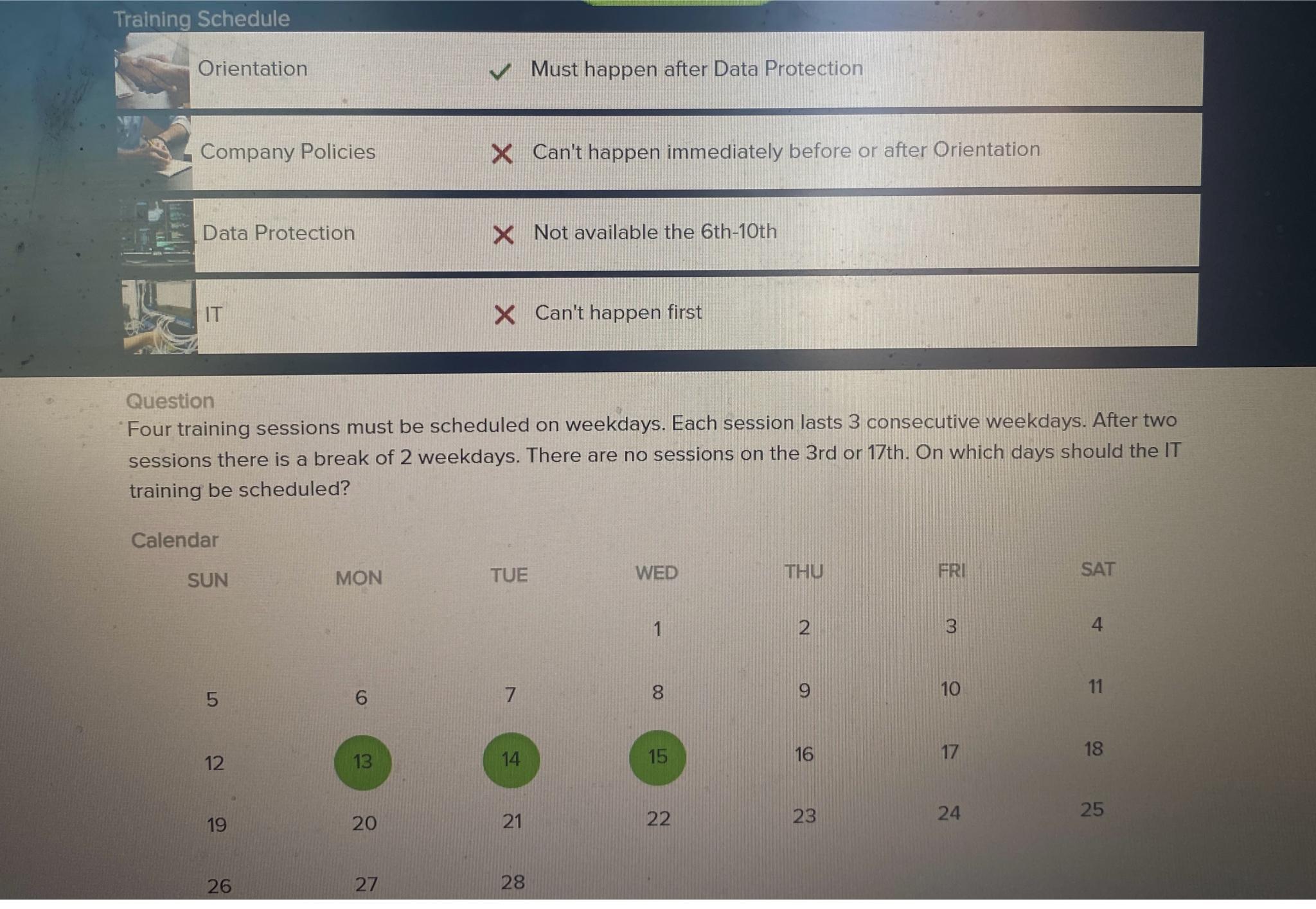 Solved Training ScheduleOrientationMust happen after Data | Chegg.com
