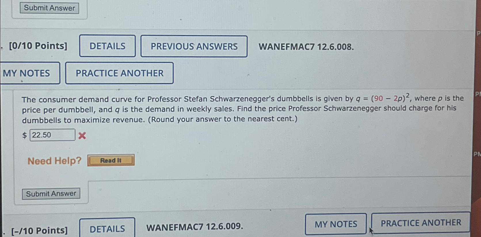 Solved [0/10 ﻿Points]WANEFMAC7 12.6.008.The consumer demand | Chegg.com