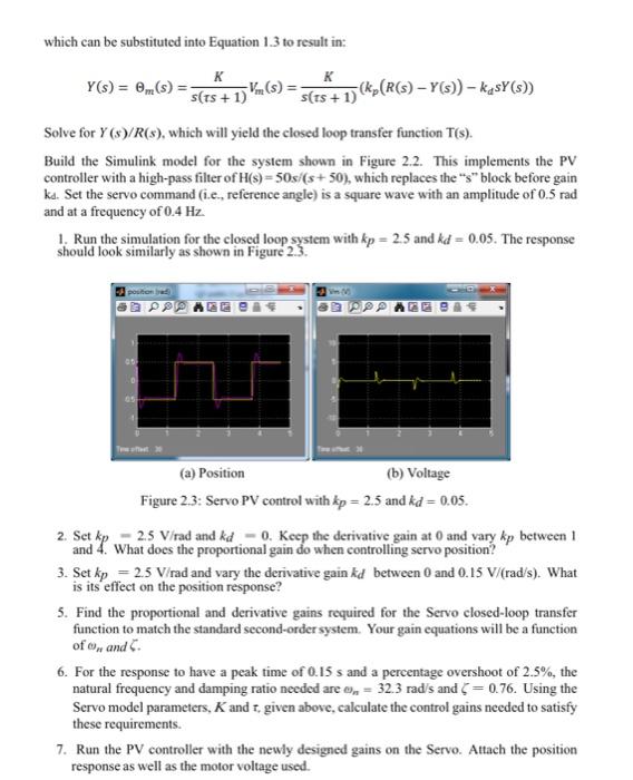 Solved 2.1 Servo Model The Servo voltage-to-position | Chegg.com