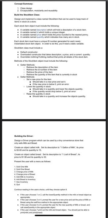 Solved Concept Summary 1. Class design 2. Encapsulation | Chegg.com